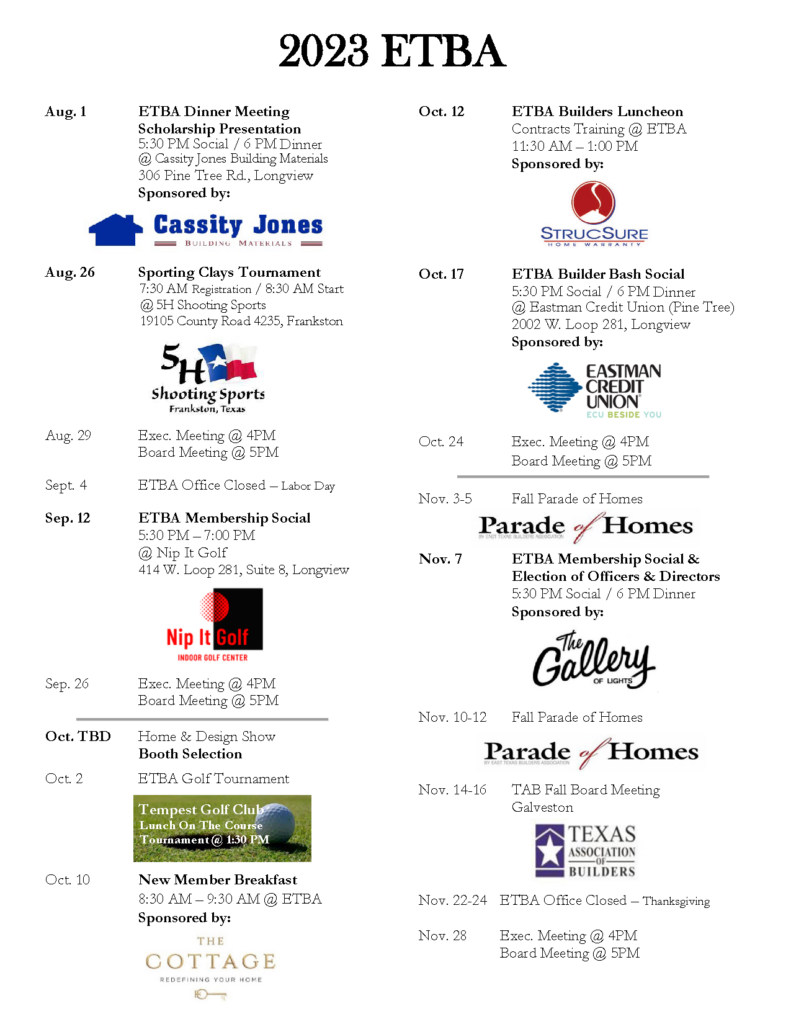 Annual Events - East Texas Builders Association - East Texas Builders ...